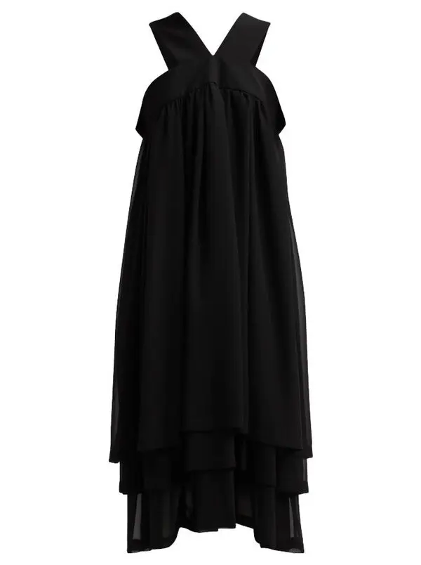 Comme Des Garçons Georgette V-neck Midi Dress - Black