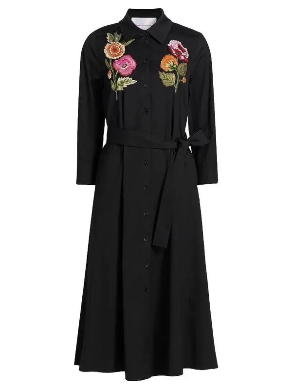 Carolina Herrera Floral Embroidered Cotton-blend Shirtdress - Black Multi
