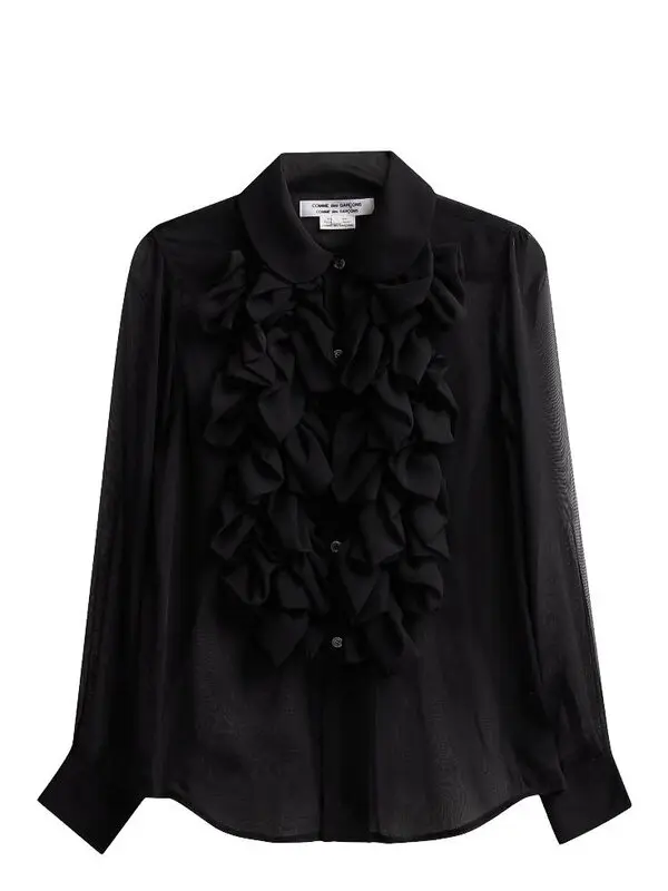 Comme Des Garçons Georgette Ruffle Sheer Blouse - Black