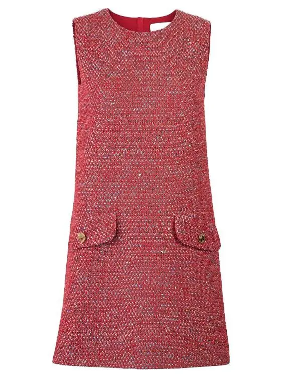 Carolina Herrera Metallic Tweed Shift Minidress - Herrera Red Multi