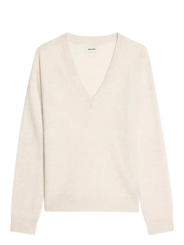 Zadig&Voltaire Vivi Heart-patch V-neck Sweater - Ecru
