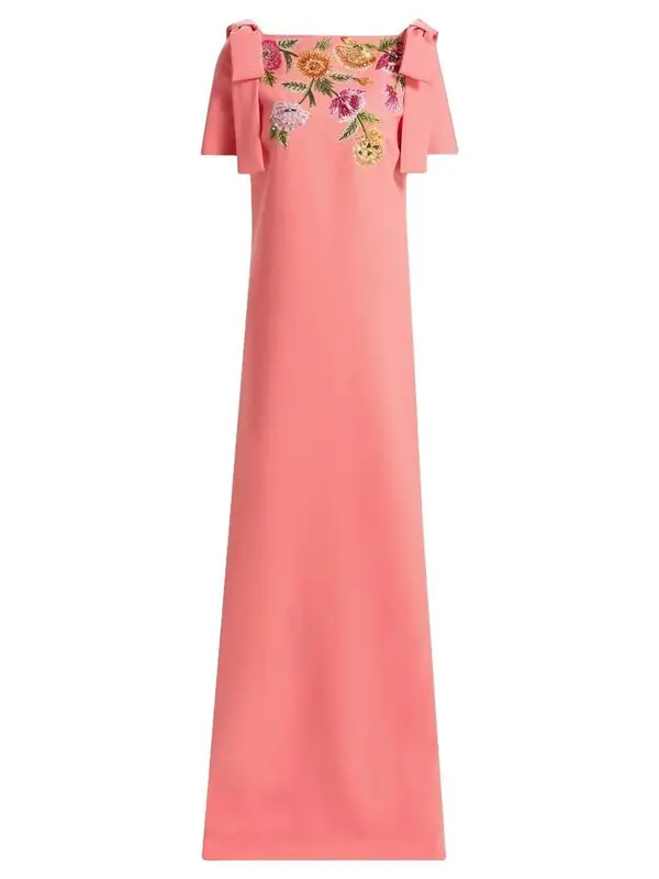 Carolina Herrera Floral-embroidered Column Gown - Sunset