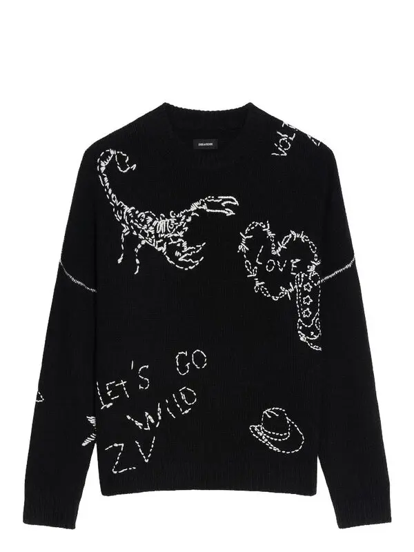 Zadig&Voltaire Baba Topstitched Wool Crewneck Sweater - Black