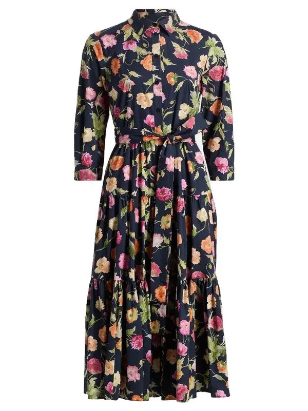 Carolina Herrera Poppy-print Tiered Midi-shirtdress - Midnight Multi