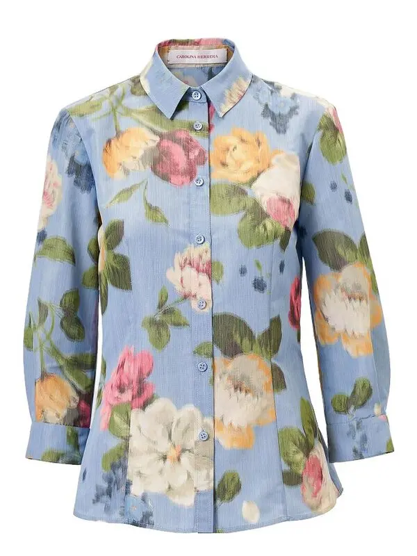 Carolina Herrera Cabana Ana Floral Shirt - Cloudy Blue Multi