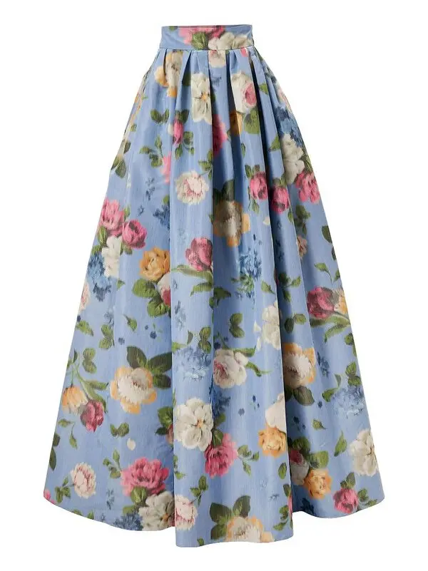 Carolina Herrera Cabana Floral Ballgown Skirt - Cloudy Blue Multi