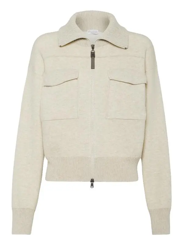 Brunello Cucinelli Cashmere Double Knit Cardigan - Oat