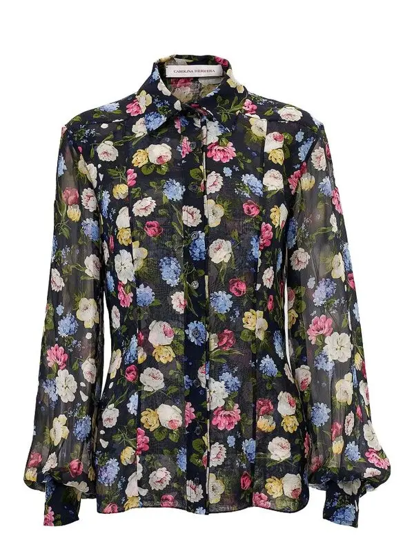 Carolina Herrera Cabana Isabella Floral Silk Shirt - Midnight Multi