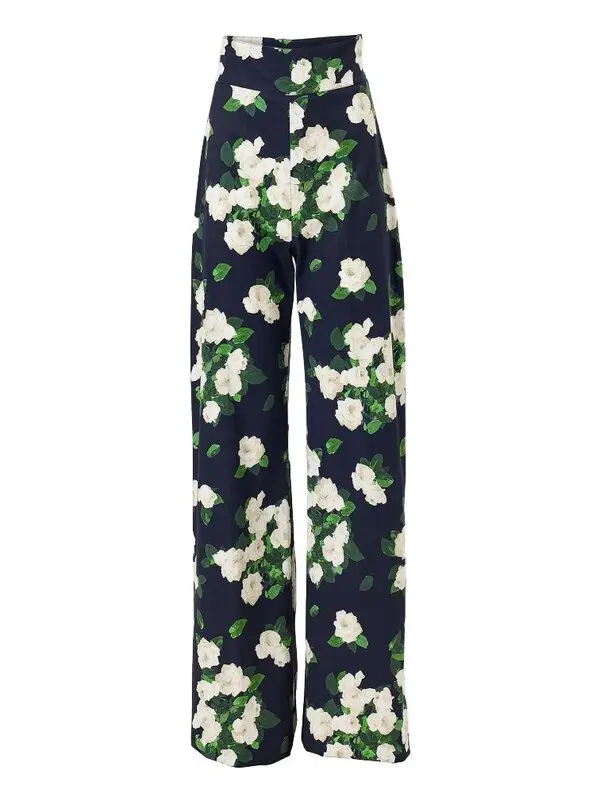 Carolina Herrera Cabana Diane Floral Cotton-blend Wide-leg Pants - Midnight Multi