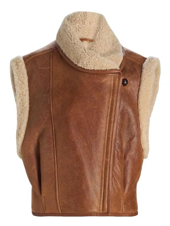 Isabel Marant Étoile Alime Leather & Shearling Vest - Cognac