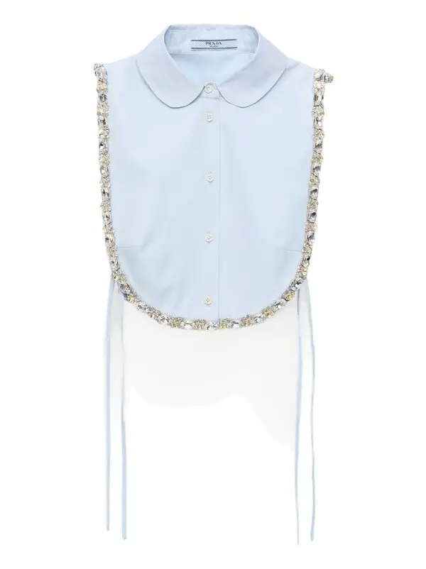 Prada Embroidered Poplin Tie Vest - Blue