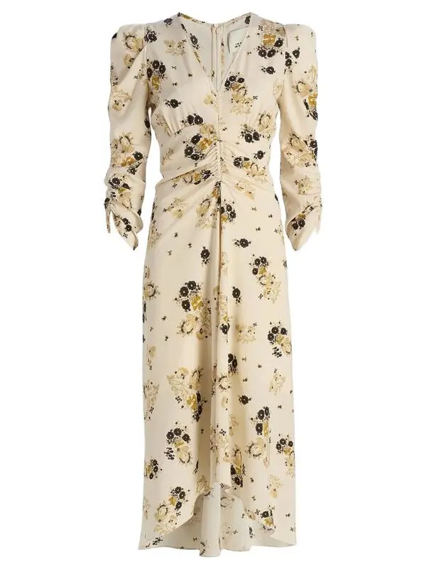 Isabel Marant Étoile Albini Floral Silk Cinched Midi-dress - Ecru