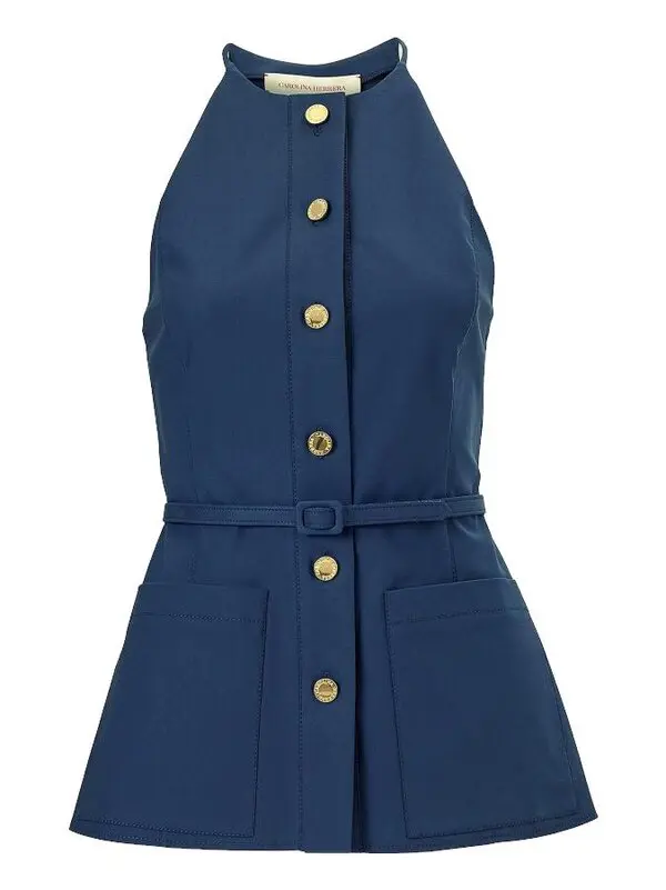 Carolina Herrera Cabana Button-front Sleeveless Top - Midnight