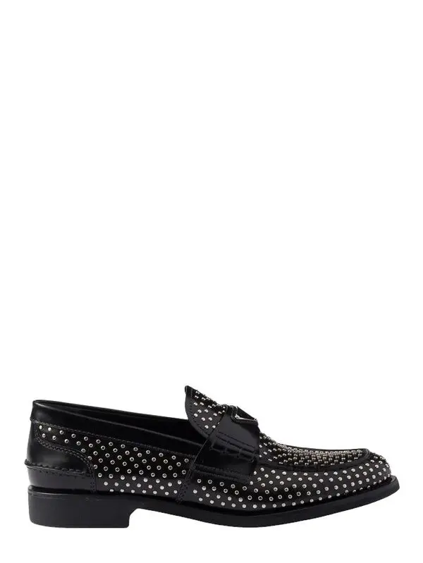Prada Studded Brushed Leather Loafers - Black
