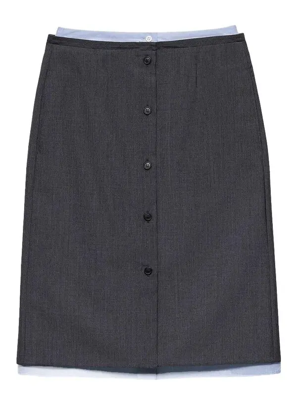Prada Light Mohair And Chambray Skirt - Grey