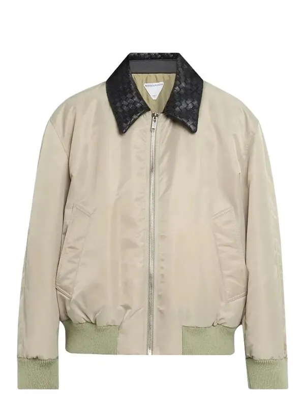 Bottega Veneta Intercciato Leather Collar Jacket - Tarragon