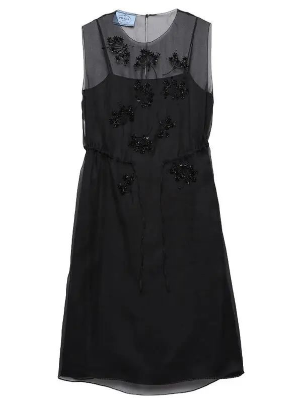 Prada Embroidered Silk Cigaline Dress - Black