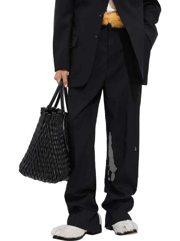 Bottega Veneta Split-back Wool Grain De Poudre Trousers - Nero
