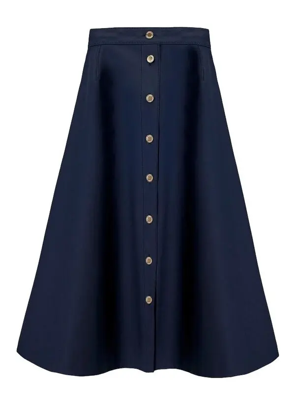 Carolina Herrera Cabana Button-front Stretch-cotton Midi-skirt - Midnight