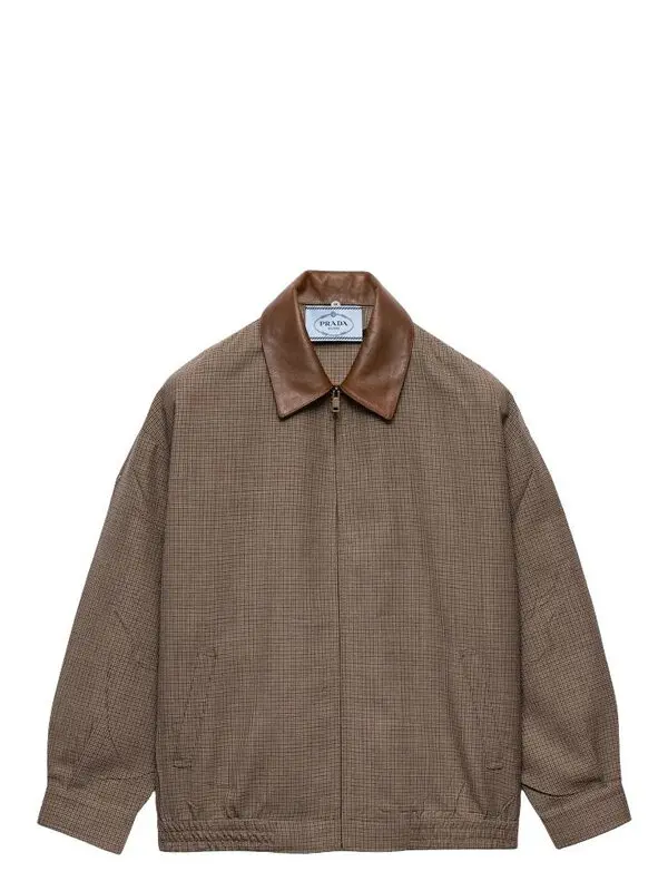 Prada Houndstooth Wool Blouson Jacket - Brown