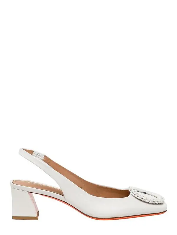 Santoni Corolle Leather Slingback Pumps - White