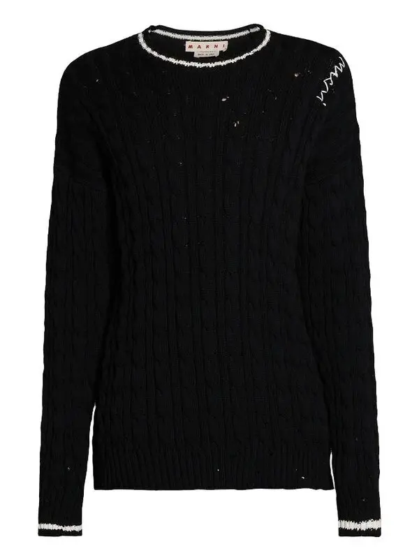 Marni Distressed Cable-knit Cotton Sweater - Black