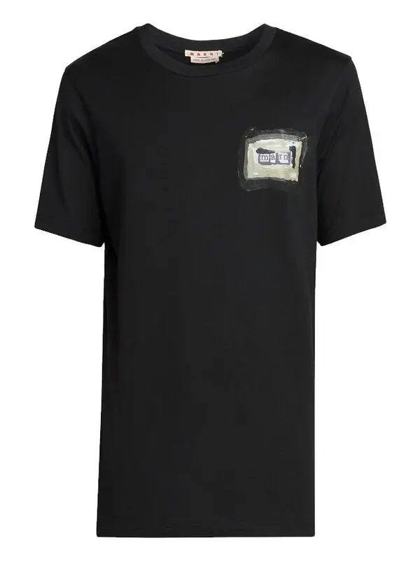 Marni Collage Logo Cotton Crewneck T-shirt - Black