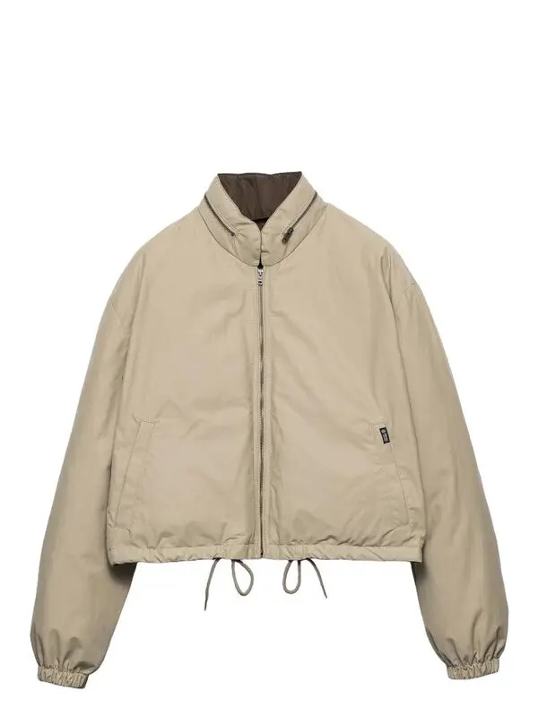 Prada Cropped Technical Poplin Down Coat - Beige