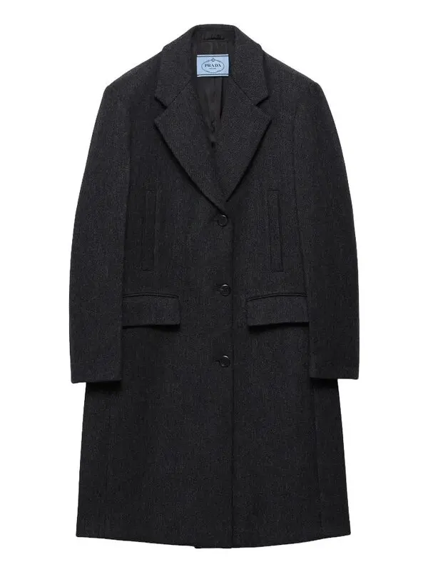 Prada Single Breasted Double Wool Coat - Grey