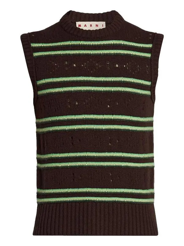Marni Striped Pointelle-knit Cotton Sweater Vest - Brown