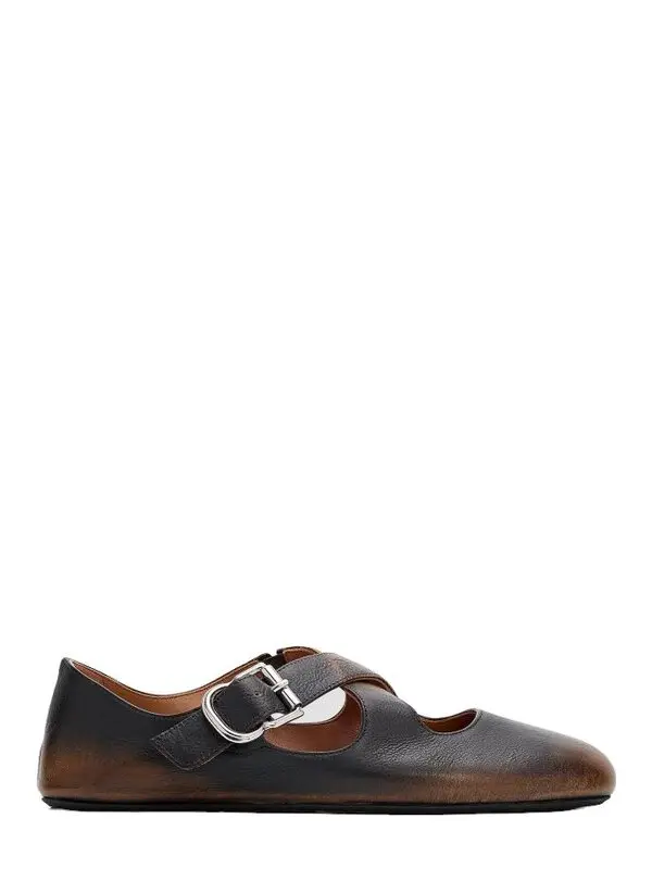 Alaïa Cross-strap Leather Ballet Flats - Ebene