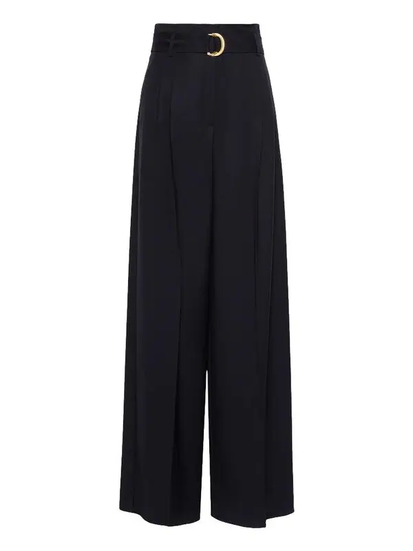 Max Mara High Waisted Woollen Cloth Trousers - Navy
