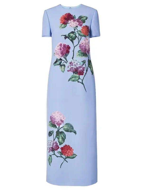 Carolina Herrera Bead-embellished Floral Short-sleeve Dress - Blue
