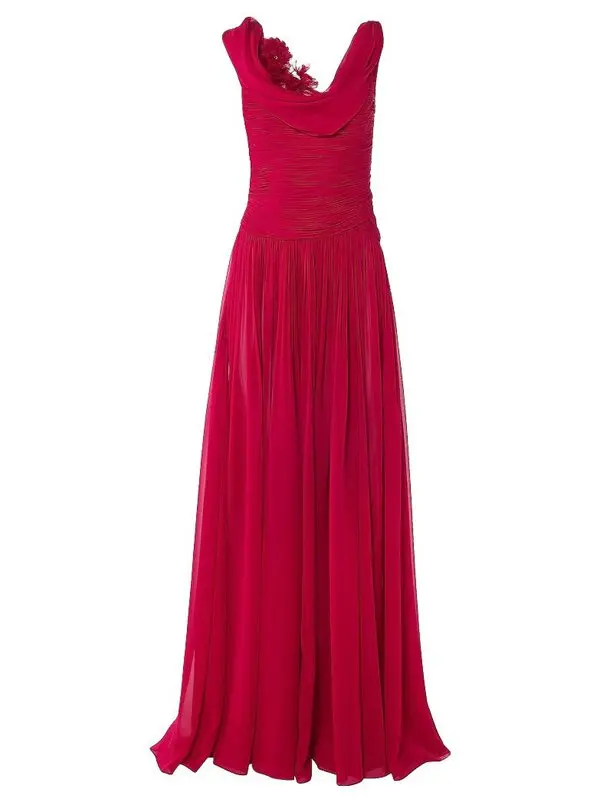 Carolina Herrera Draped Silk Pleated Gown - Cranberry