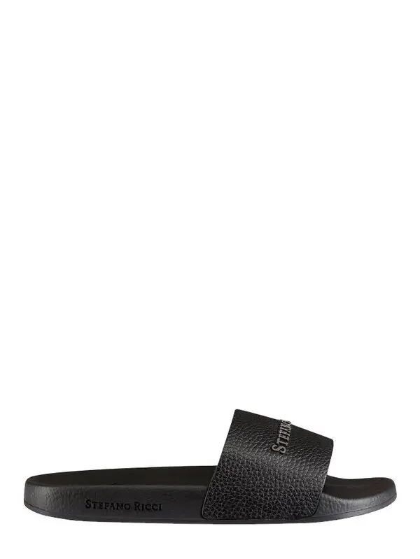 Stefano Ricci Calfskin Leather Slides - Black
