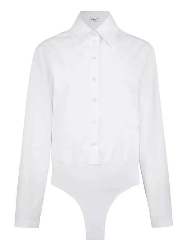 Alaïa Basque Poplin Cotton Bodysuit - Blanc