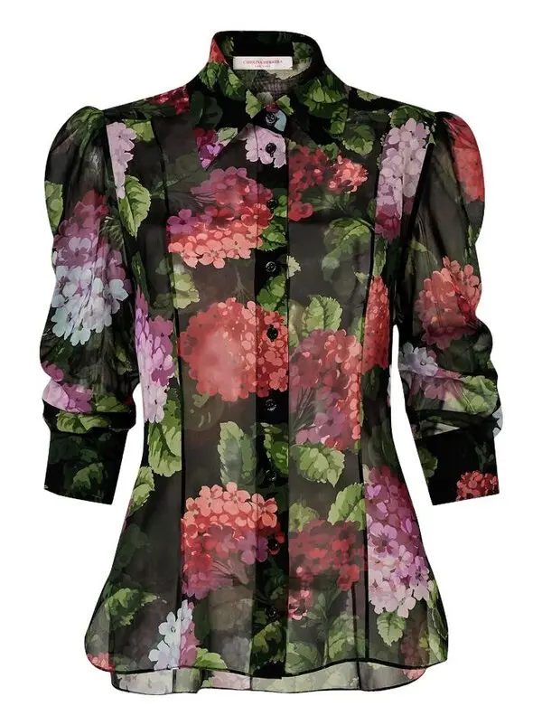 Carolina Herrera Floral Silk Button-front Shirt - Black Multi