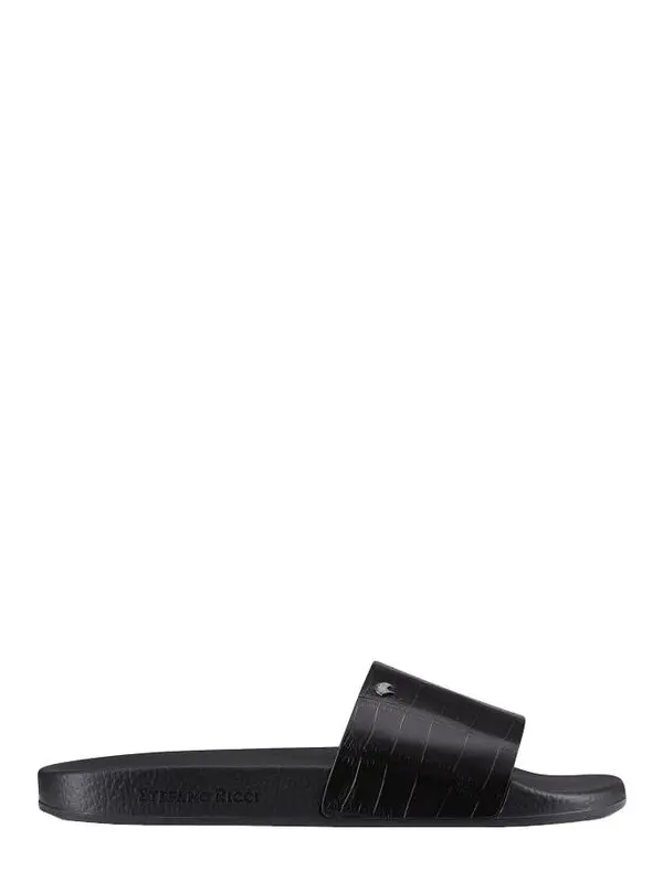Stefano Ricci Matted Crocodile Leather Slides - Black