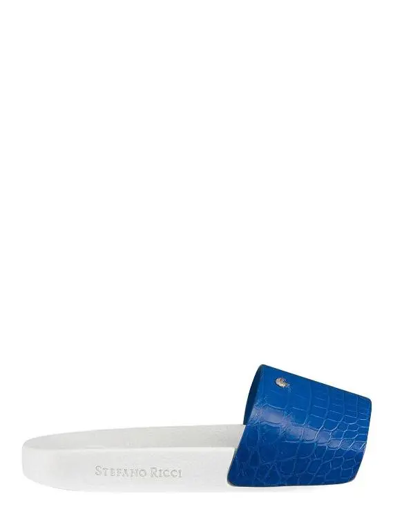 Stefano Ricci Matted Crocodile Leather Slides - Medium Blue