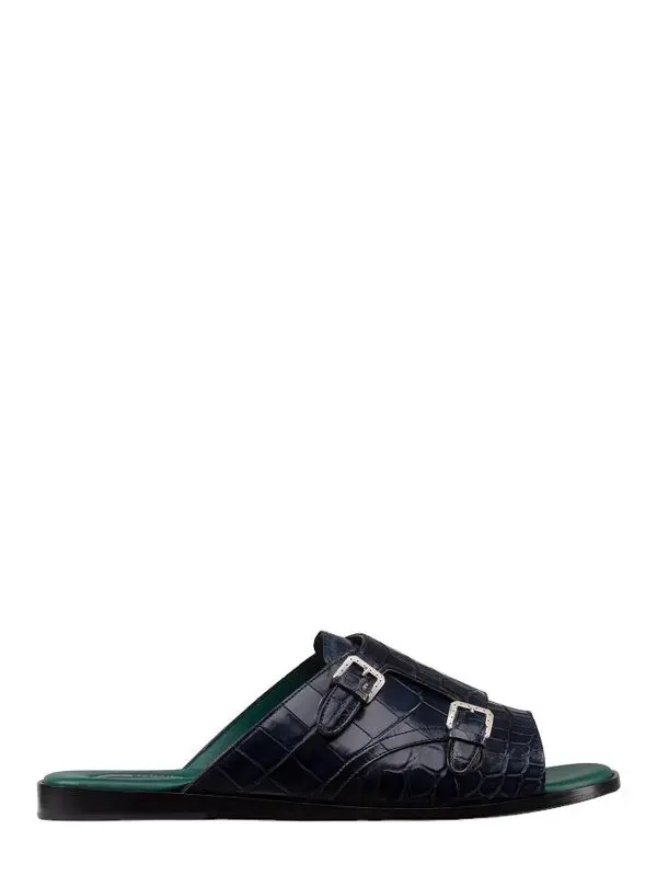 Stefano Ricci Antique Crocodile Leather Monk Strap Sandals - Blue