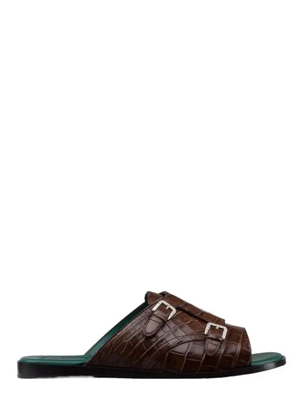 Stefano Ricci Antique Crocodile Leather Monk Strap Sandals - Brown