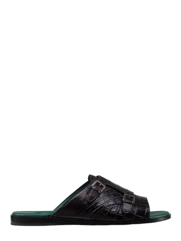 Stefano Ricci Antique Crocodile Leather Monk Strap Sandals - Grey
