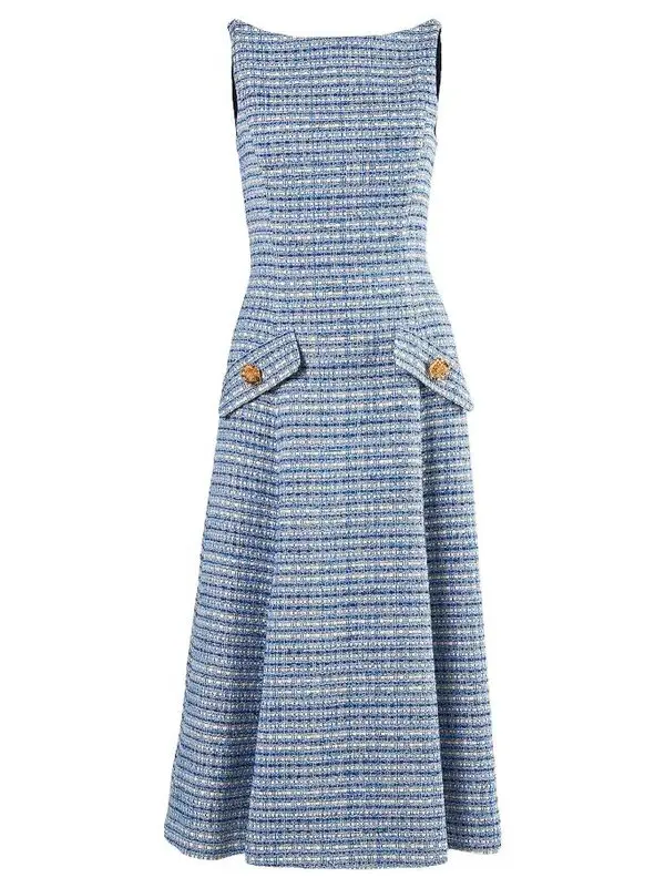 Carolina Herrera Tweed Sleeveless Midi-dress - Blue Multi