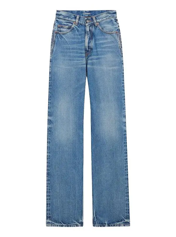 Saint Laurent V-waist Long Baggy Jeans - Blue