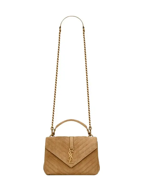 Saint Laurent College Crossbody Bag In Quilted Suede - Cinnamon