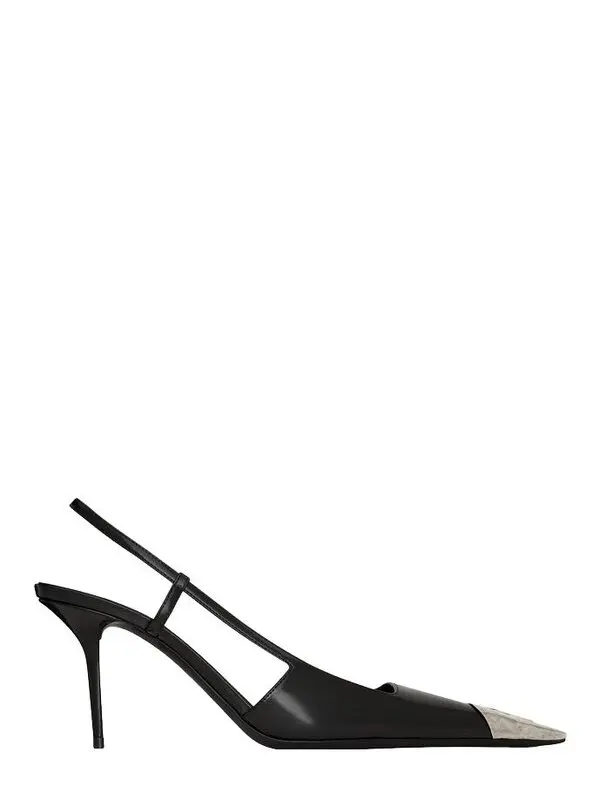 Saint Laurent Jeanne Slingback Pumps In Glazed Leather - Black