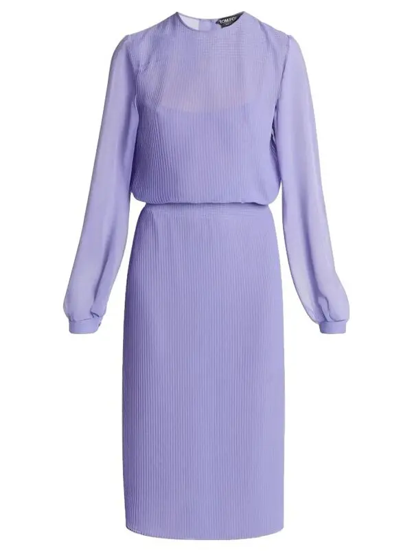 TOM FORD Pleated Chiffon Midi Dress - Blue