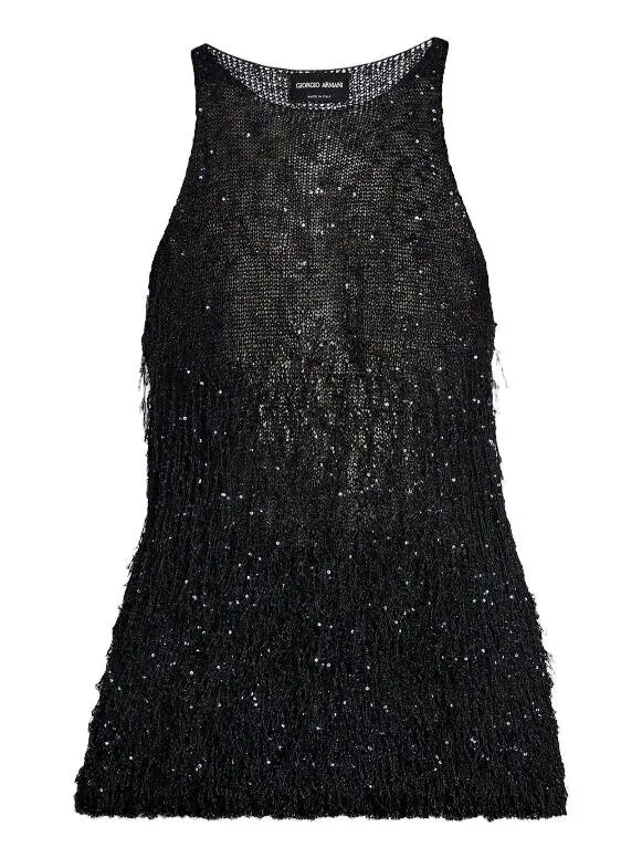 Giorgio Armani Sequined Knit Sleeveless Blouse - Multi