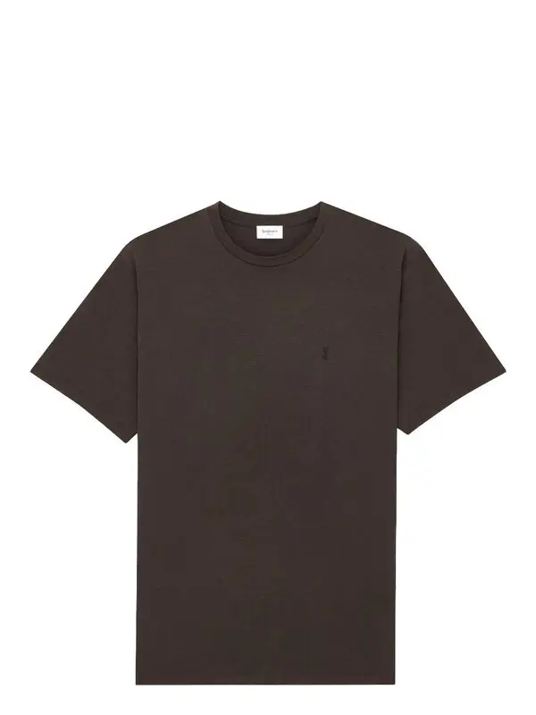 Saint Laurent Cassandre T-shirt In Silk And Cotton - Ebene