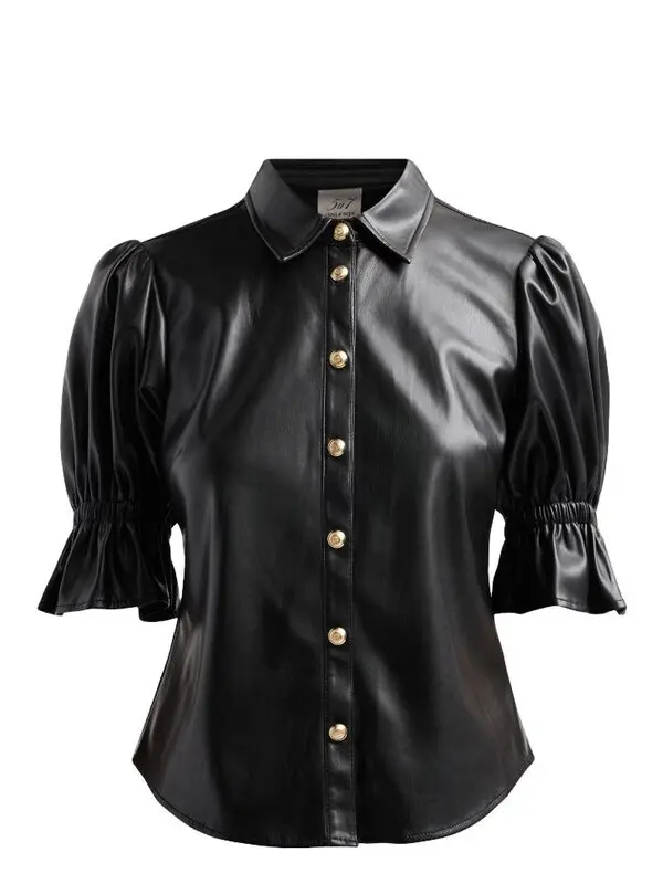 Cinq À Sept Fiona Lite Faux Leather Top - Black